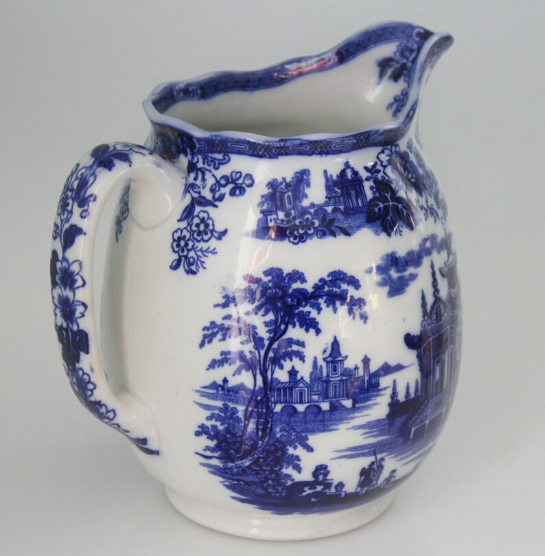 Antique Transfer Blue Pitcher Royal Doulton England - Etsy