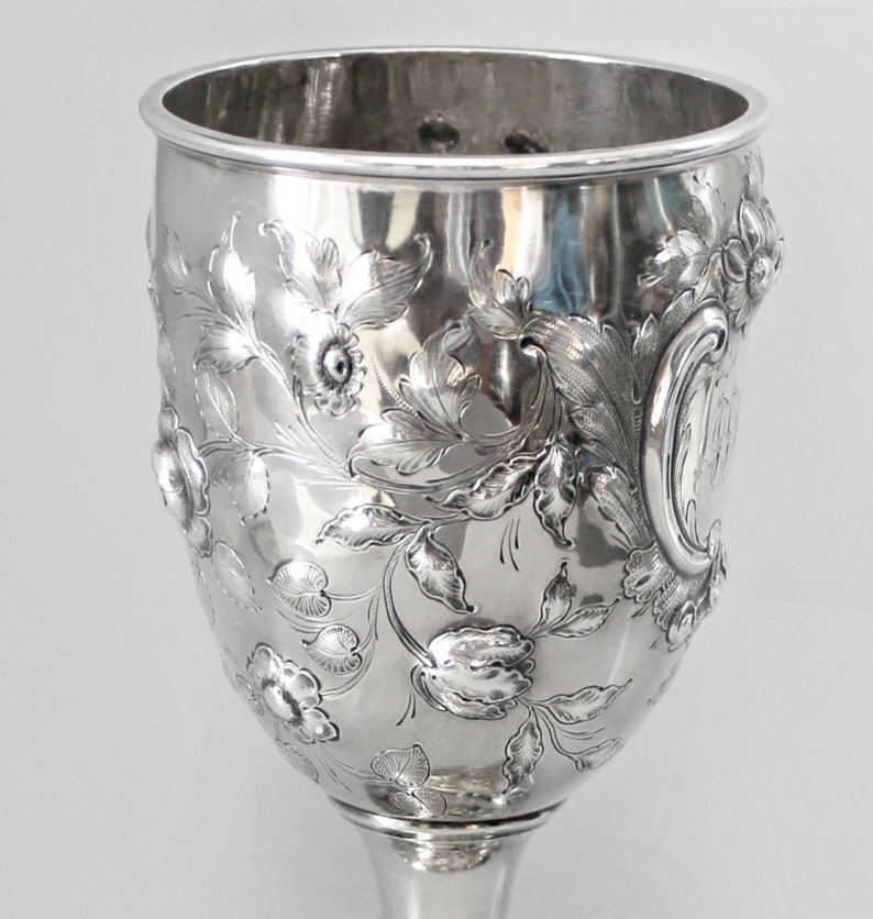 1850 Coin Silver Goblet Chalice Jones, Ball Co Ca 1850 Hand Chased ...