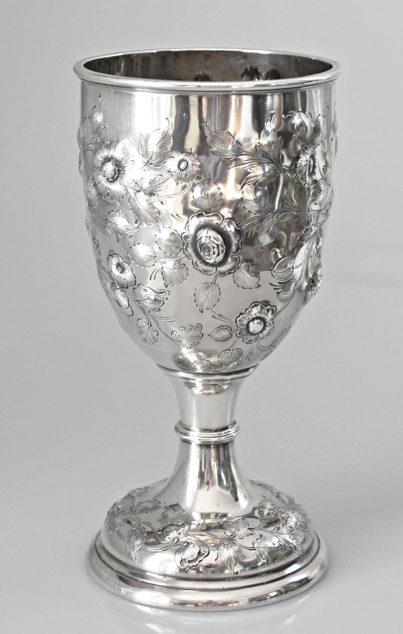 1850 Coin Silver Goblet Chalice Jones, Ball Co Ca 1850 Hand Chased ...