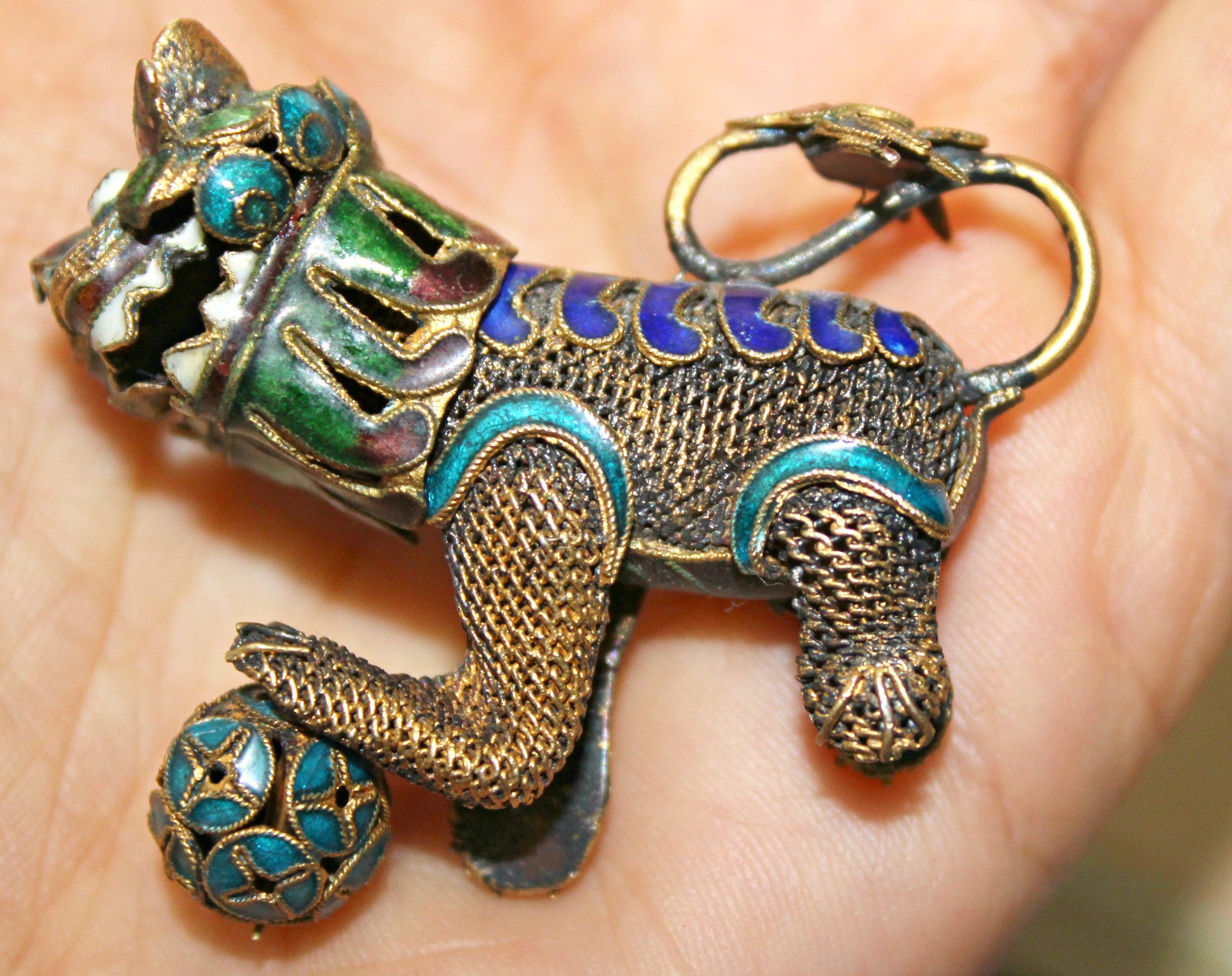 Old Chinese Guardian Lion Foo Dog Amulet Pendant Enamel on | Etsy