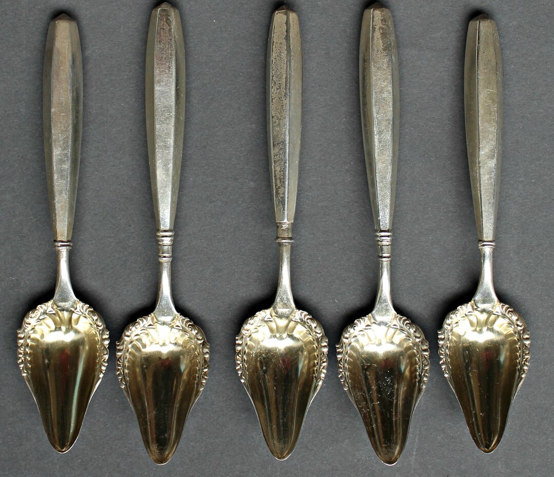 5 Art Deco Sterling Silver Grapefruit Dessert Spoons by Webster Silver ...
