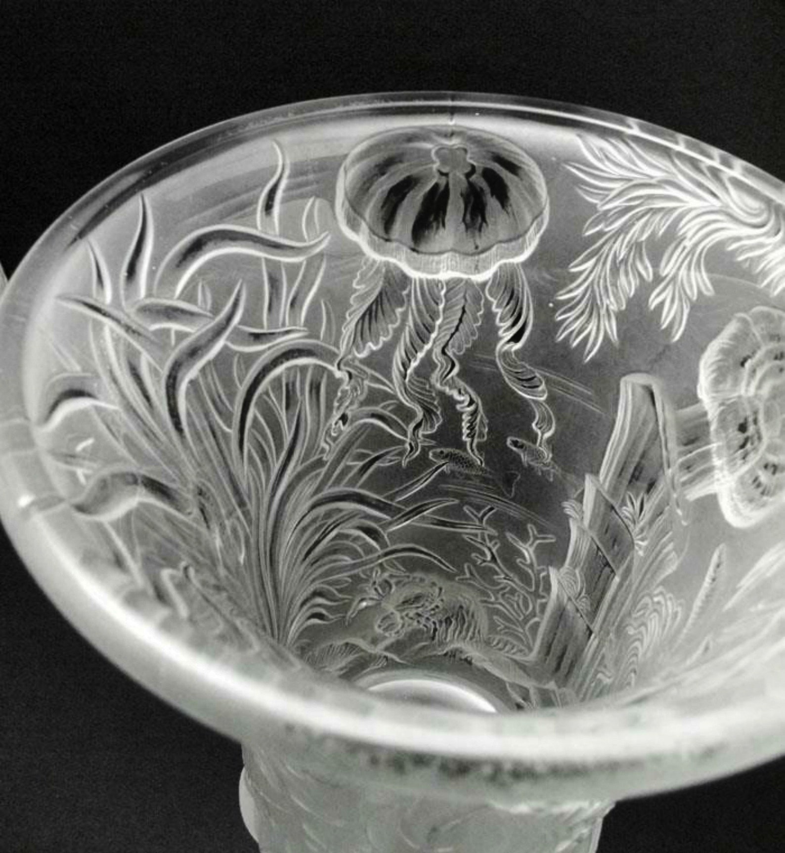 Frosted Crystal Glass Sea Life Vase Josef Inwald Barolac Large 11''H X ...