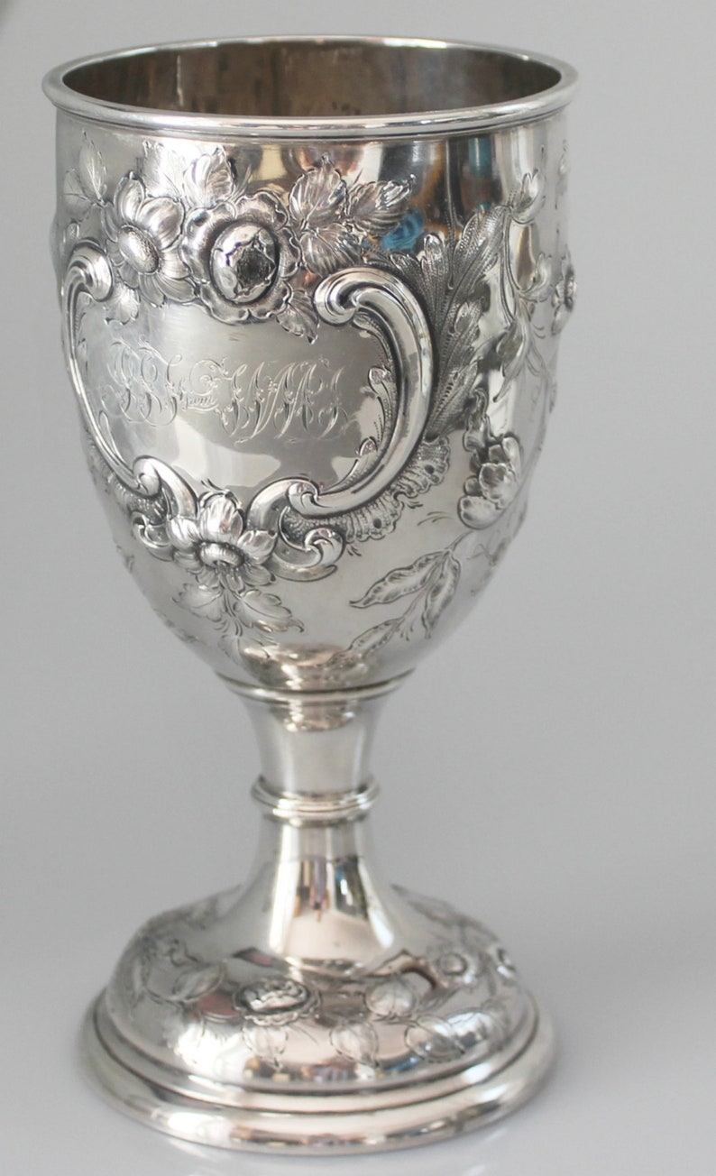1850 Coin Silver Goblet Chalice Jones, Ball Co Ca 1850 Hand Chased ...