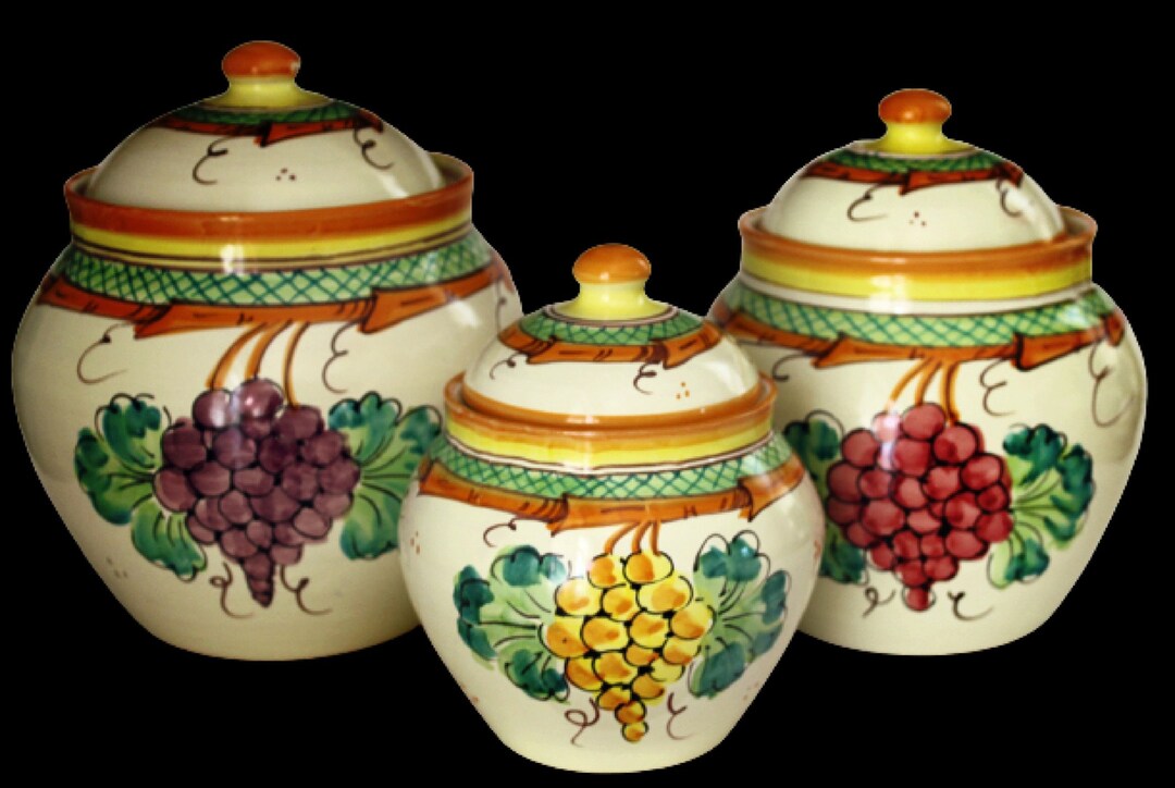 Vintage Cookie Jars Italian Hand Painted Canister Jars UNUSED Set of 3 ...