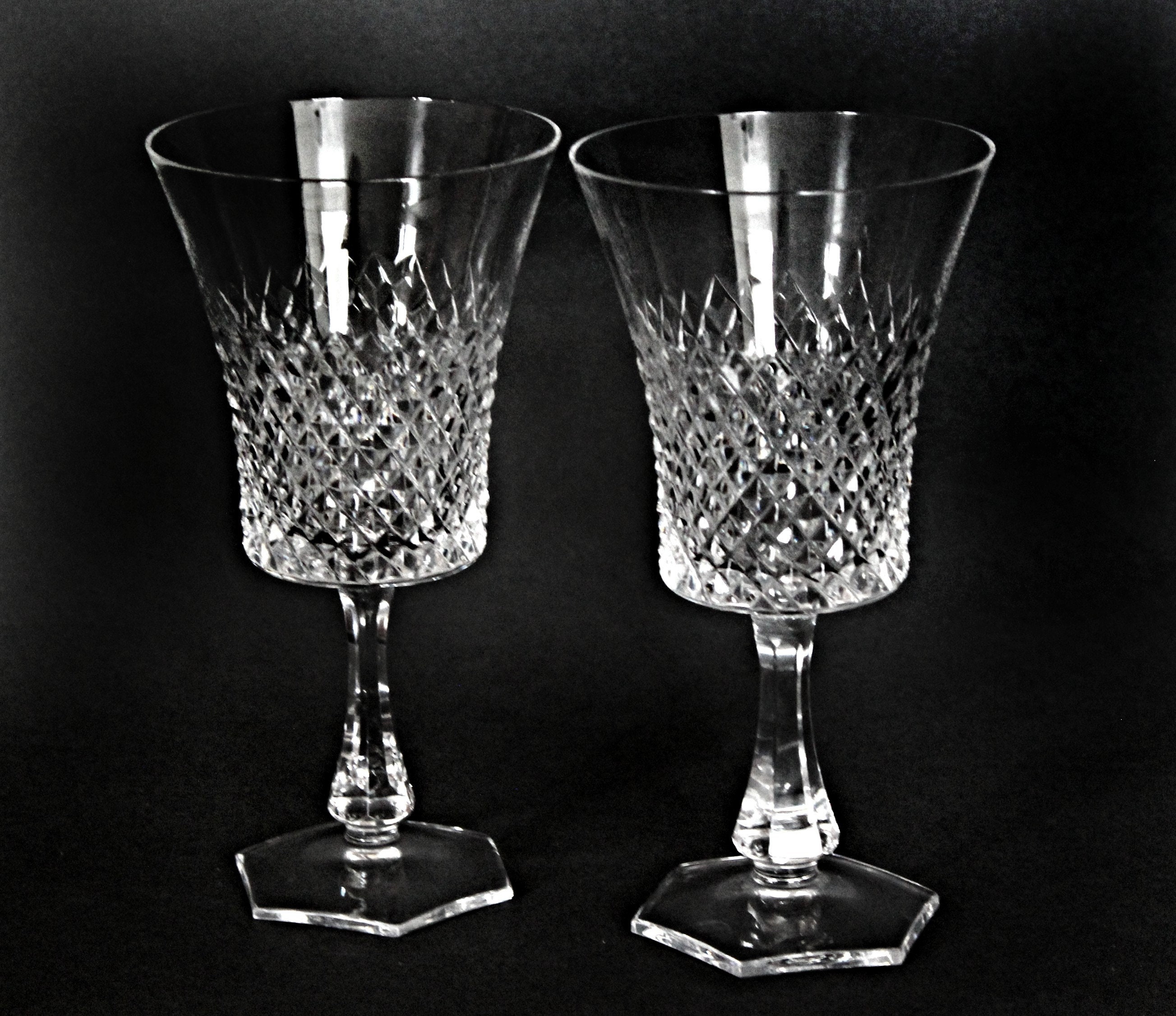 Diamond Cut Crystal Water Goblets by Gorham Crystal Near Mint | Etsy