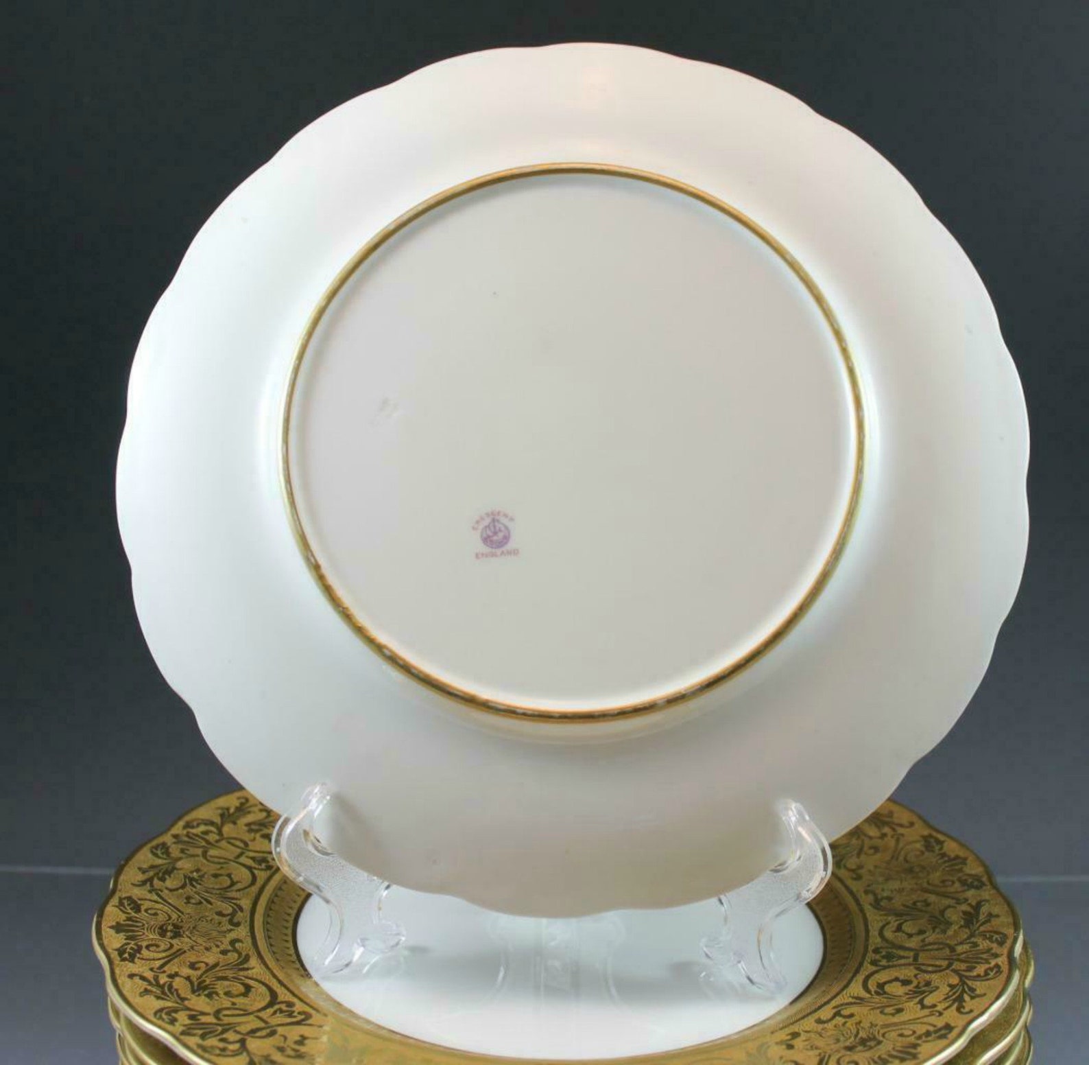 10 UNIQUE English Dinner Plates Gold Encrusted Engraved Mythology Faces ...