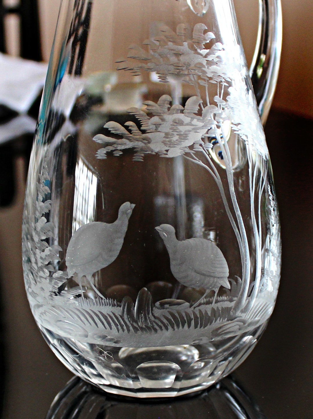 Bohemian Glass Engraved Pitcher Wild Turkeys in the Forest - Etsy