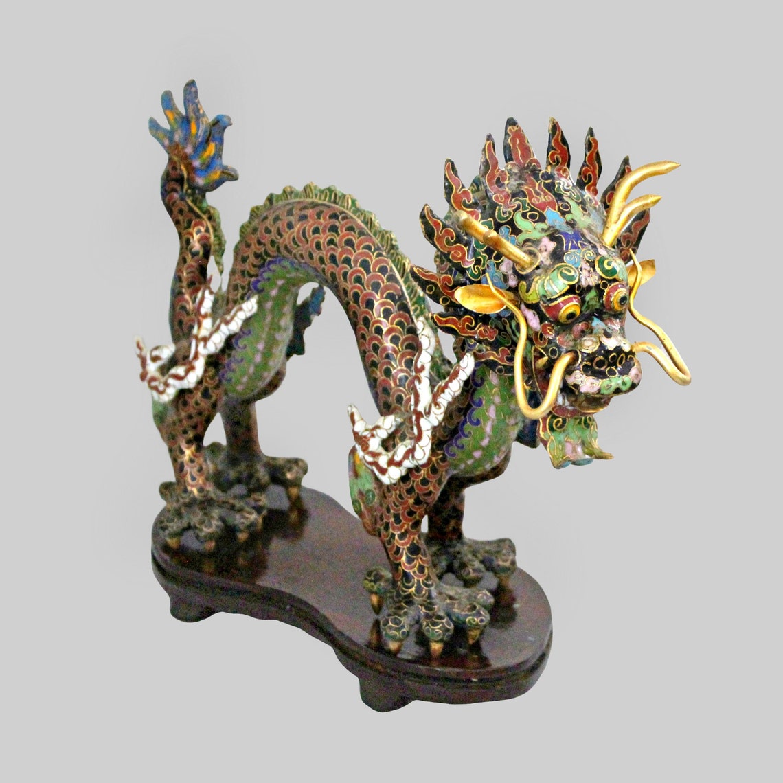 Chinese Cloisonne Dragon Figurine With Movable Head Five Claw | Etsy