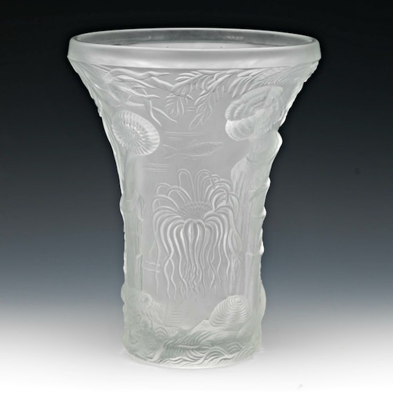 Frosted Crystal Glass Sea Life Vase Josef Inwald Barolac Large | Etsy