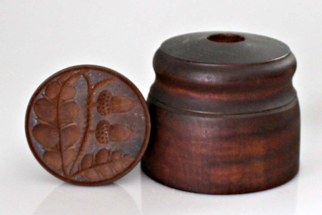 Antique Butter Stamp Mold Deep Carved Oak Leaves and Acorns Ca: 1866 3. ...