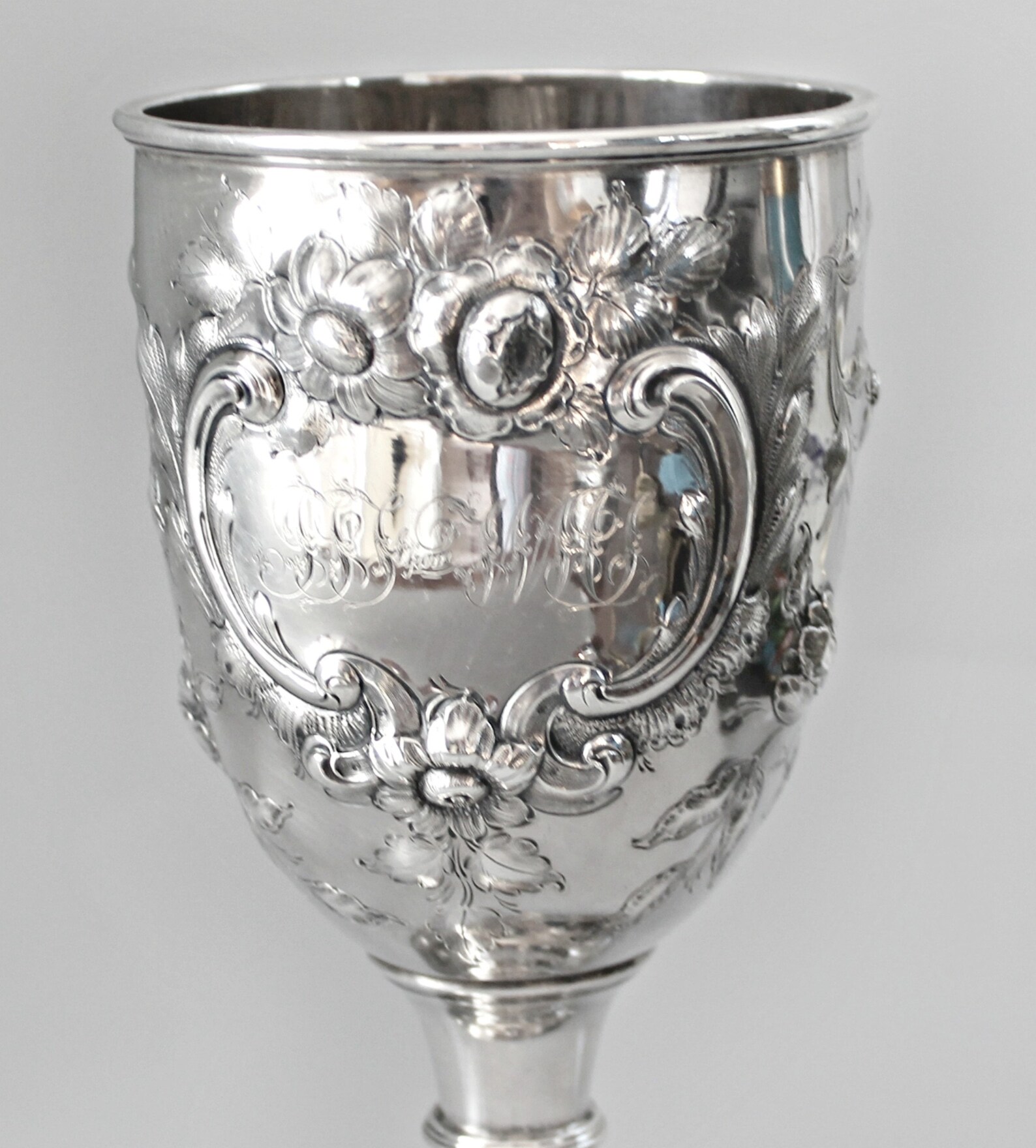 1850 Coin Silver Goblet Chalice Jones, Ball Co Ca 1850 Hand Chased ...