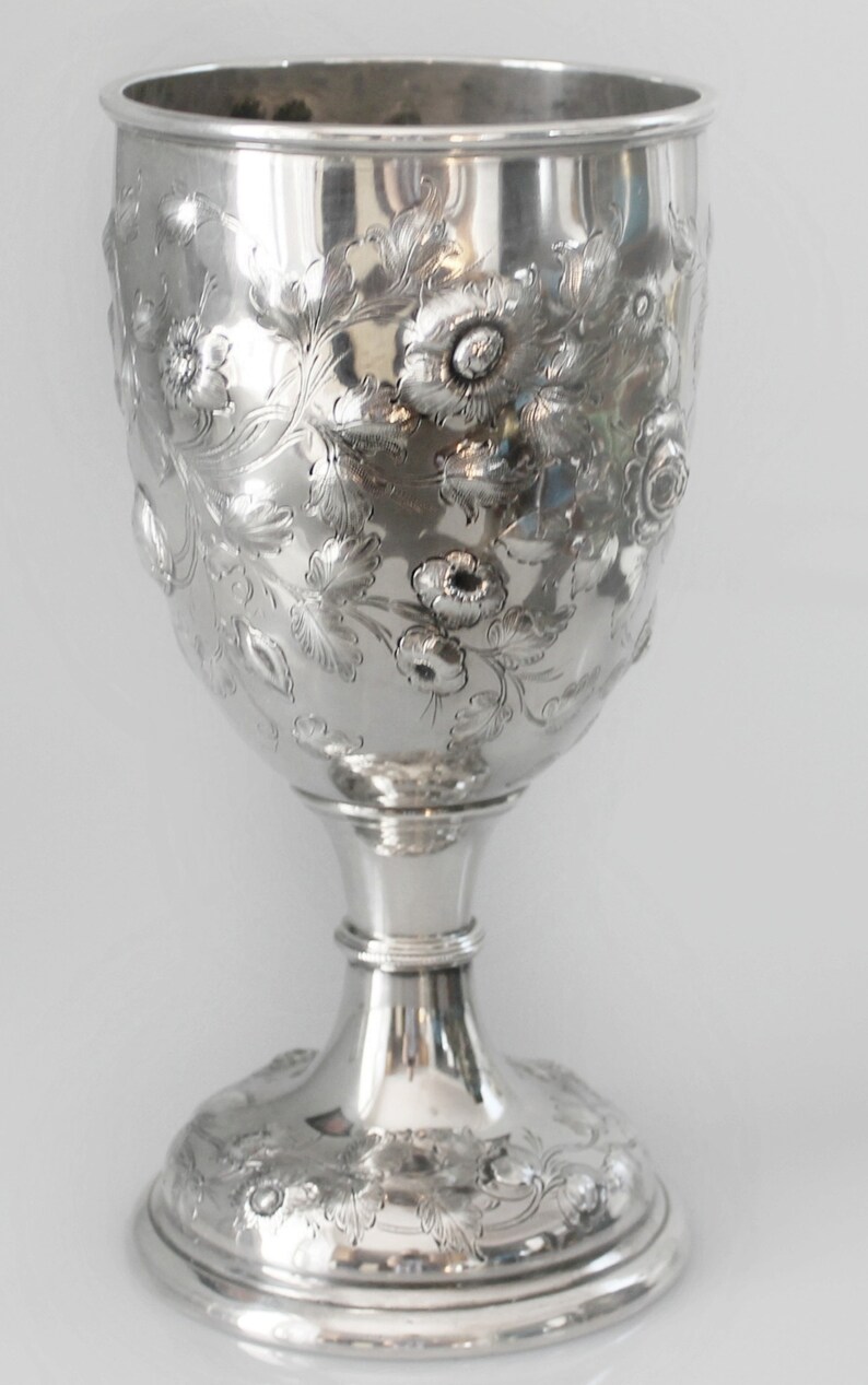 1850 Coin Silver Goblet Chalice Jones, Ball Co Ca 1850 Hand Chased ...