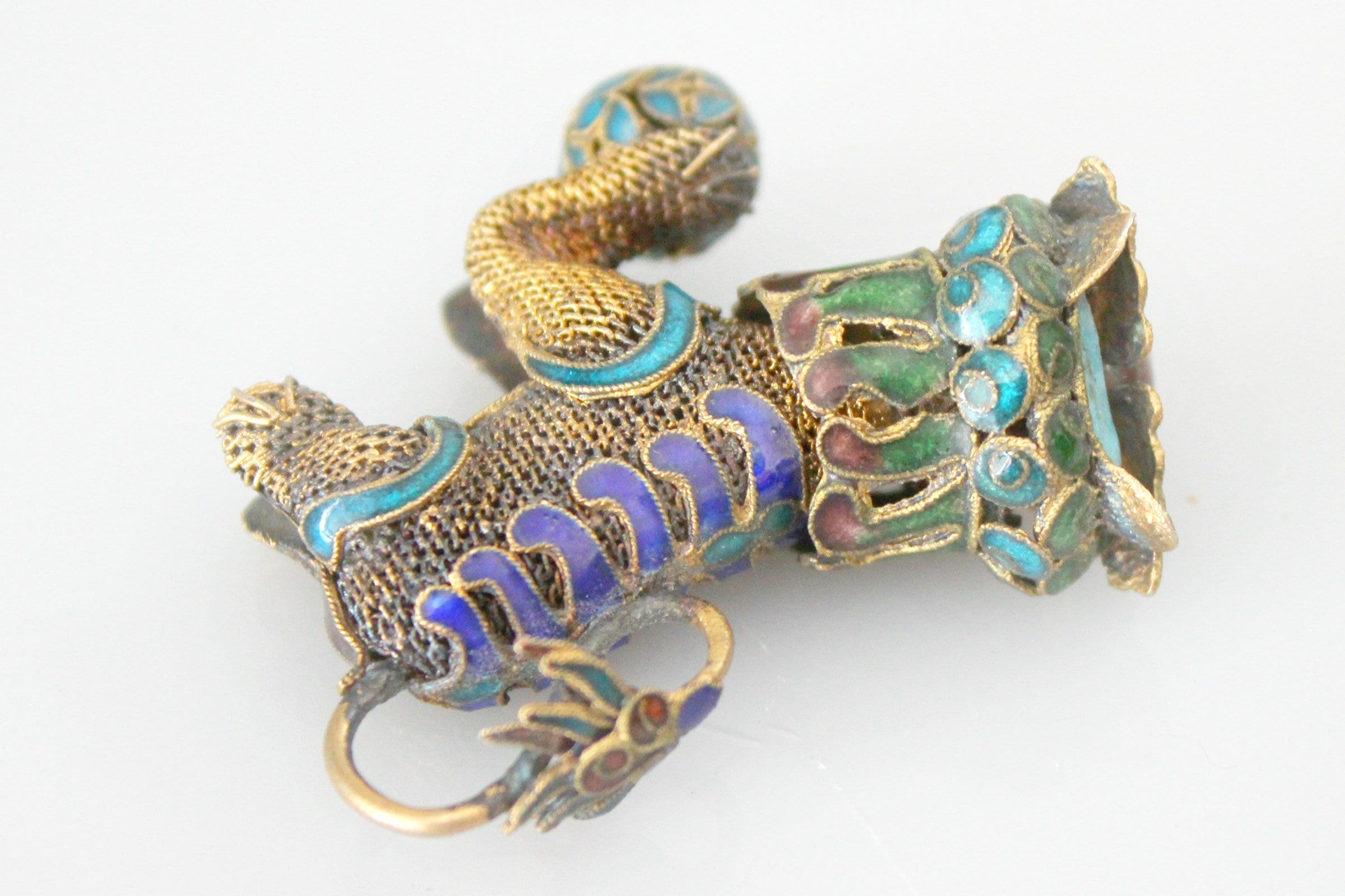 Old Chinese Guardian Lion Foo Dog Amulet Pendant Enamel on | Etsy