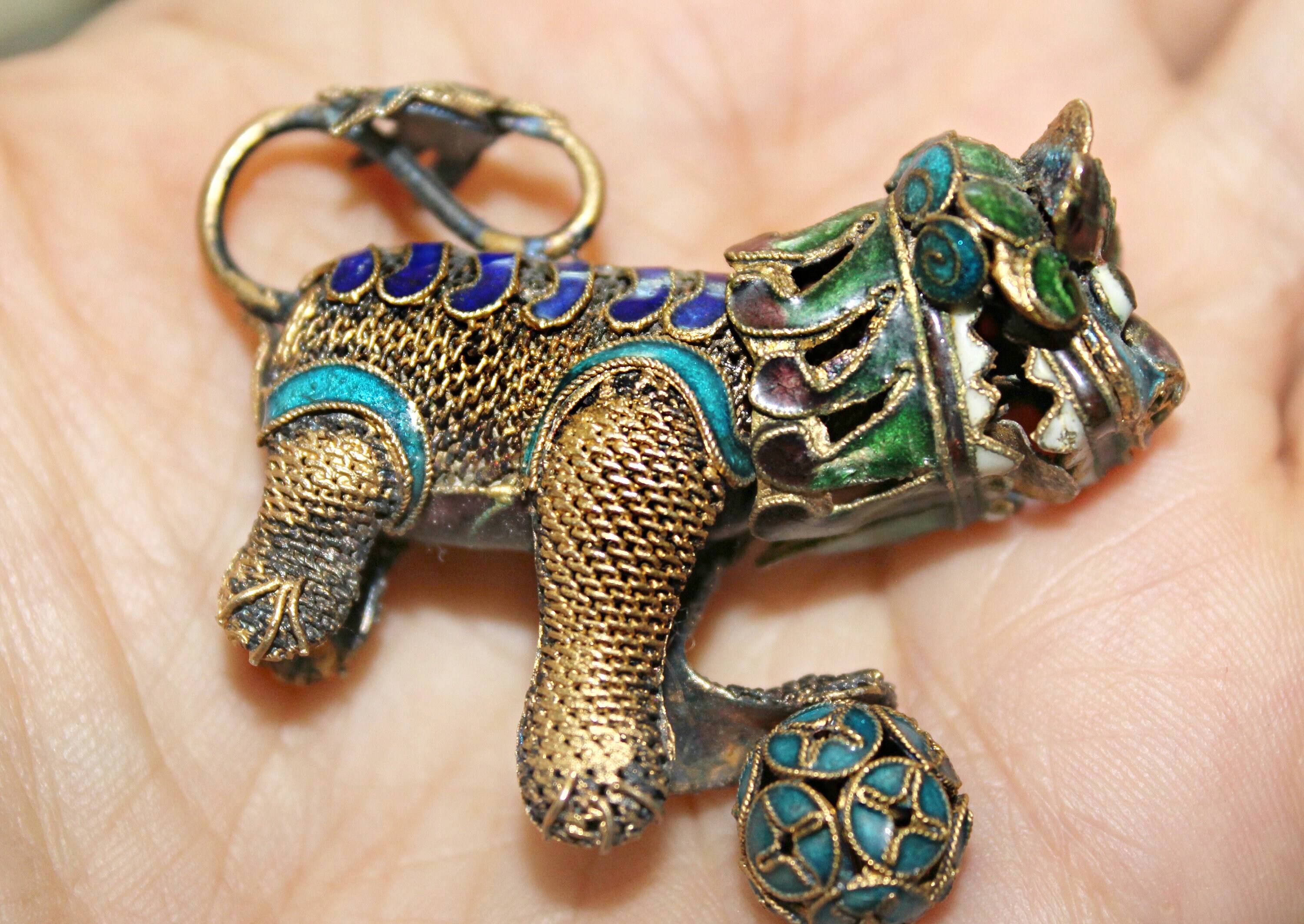 Old Chinese Guardian Lion Foo Dog Amulet Pendant Enamel on | Etsy