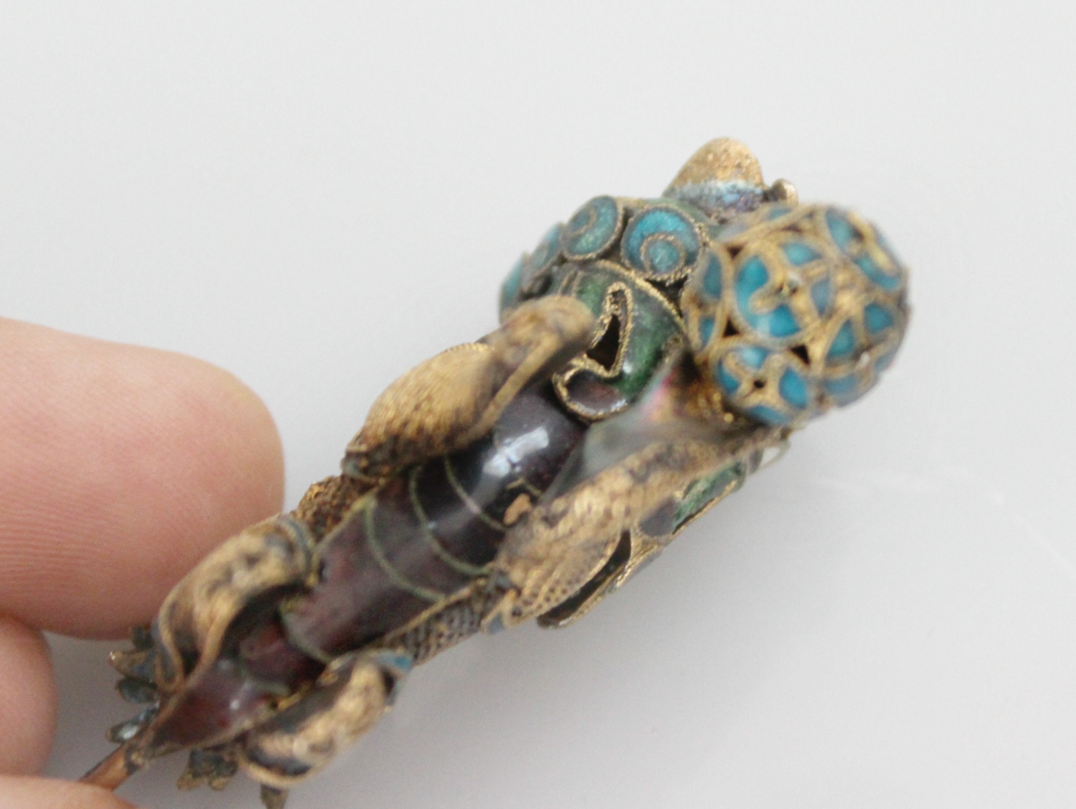 Old Chinese Guardian Lion Foo Dog Amulet Pendant Enamel on | Etsy