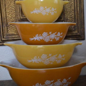 Butterfly Gold Bouquet Vintage Pyrex Cinderella Mixing Bowl 441 442 443 ...
