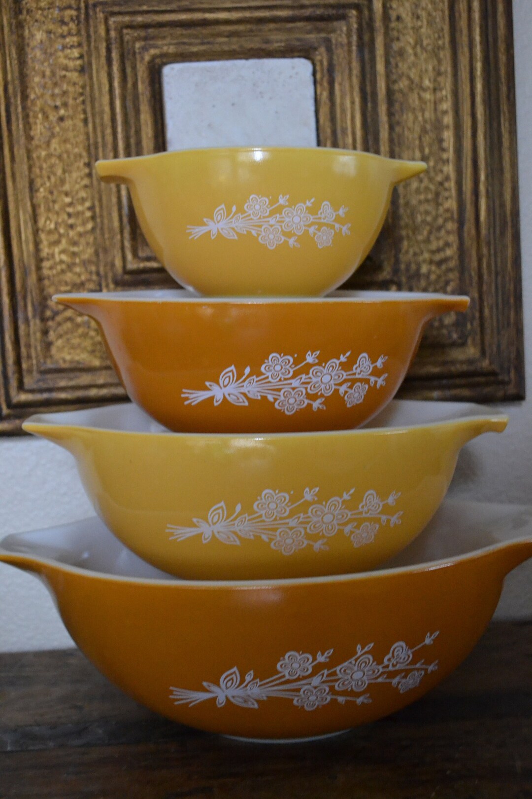 Butterfly Gold Bouquet Vintage Pyrex Cinderella Mixing Bowl 441 442 443 ...