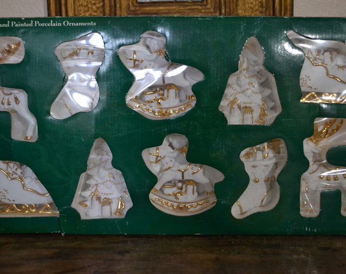 Traditions White and Metallic Gold Hand Painted Porcelain Ornaments ...
