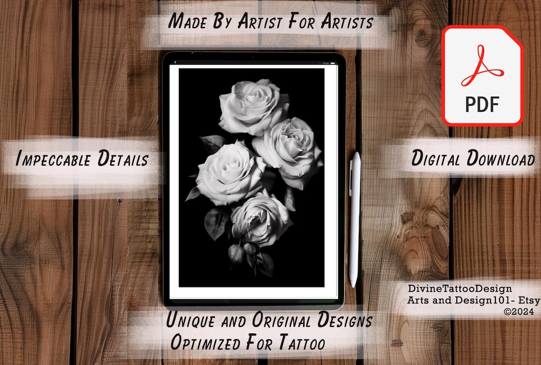 Roses Designs in Grayscale, for TATTOO Reference or Art. OVER 180 Roses ...