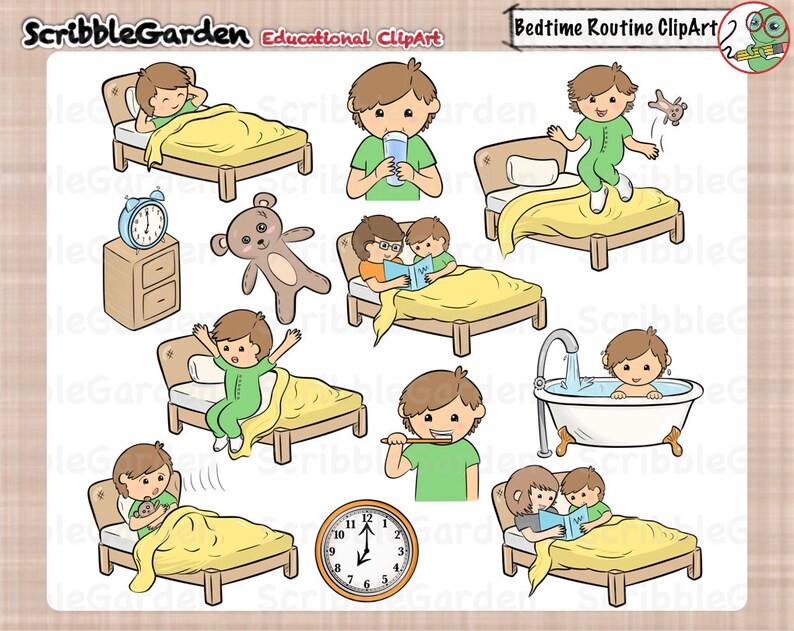 Bedtime Routines Children ClipArt Drawing & Illustration Art ...