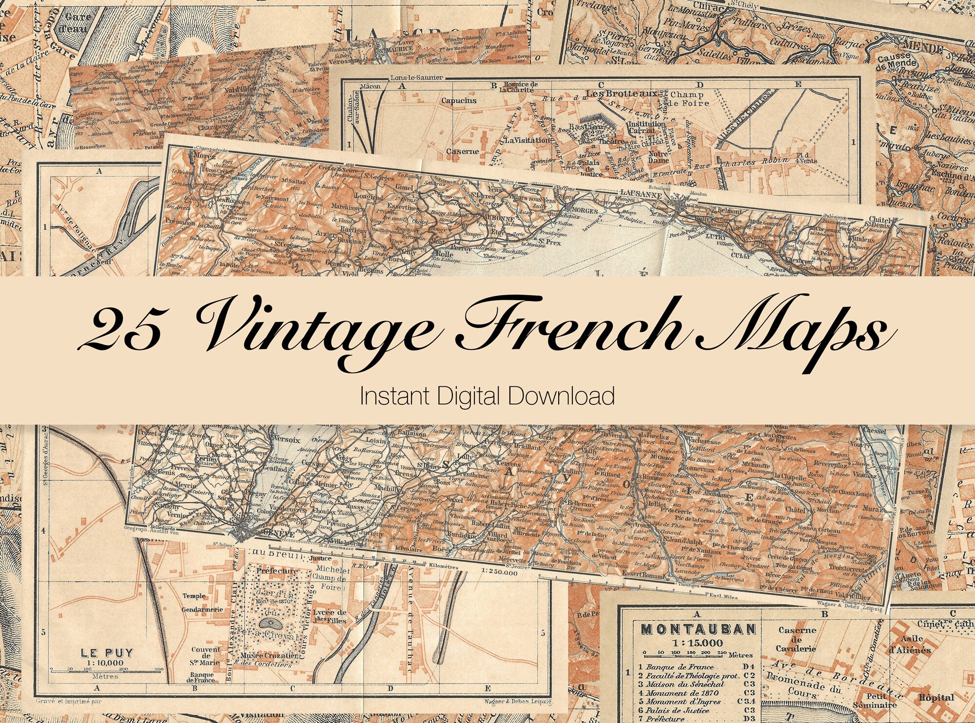 Digital Download of 25 Vintage Maps of France - Instant Download Ready ...