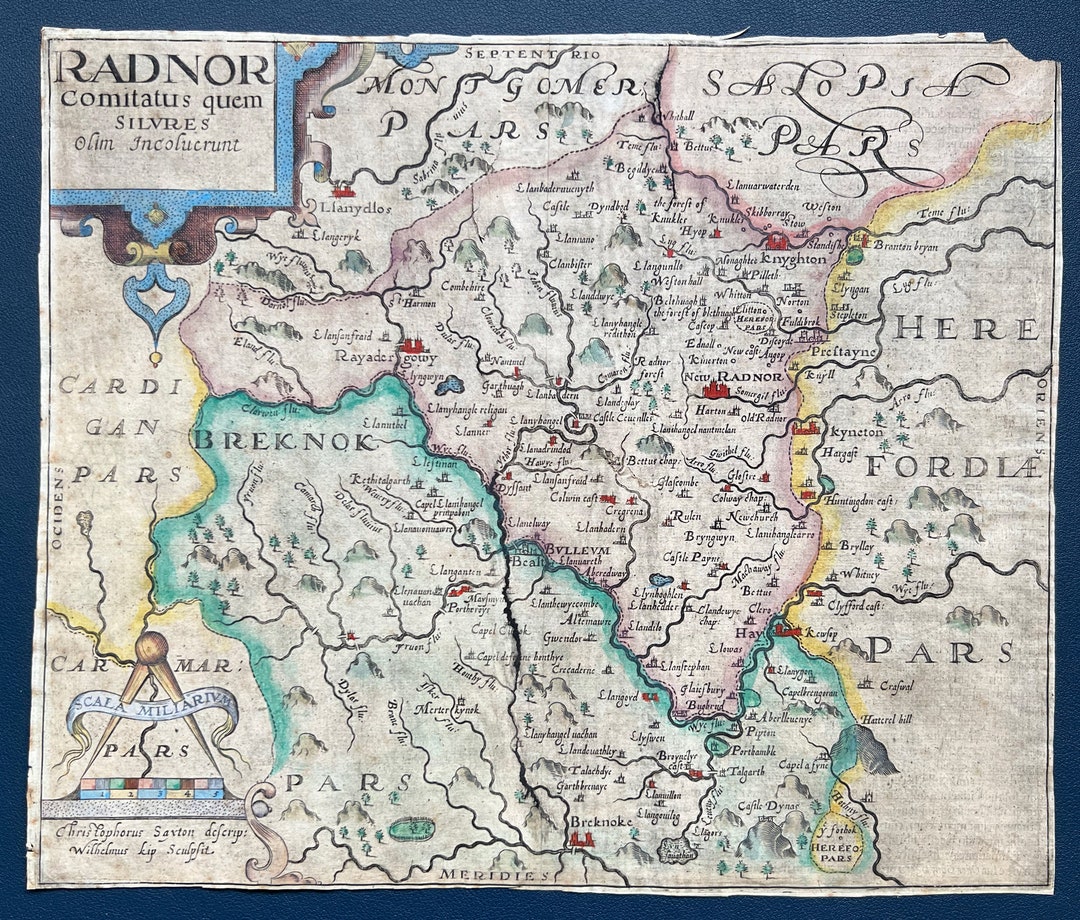 Original Rare Antique Map of Radnor / Radnorshire 1637 1st Edition ...