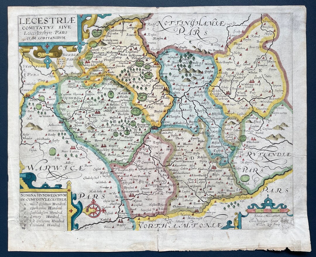 Original 1637 Antique Map of Lecestriae / 3rd Edition by Saxton / Kip ...