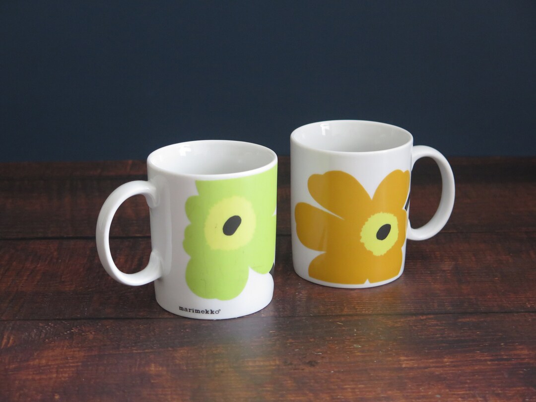Marimekko Mug by Maija Isola 'UNIKKO', Set of 2, White Mug Green Orange ...
