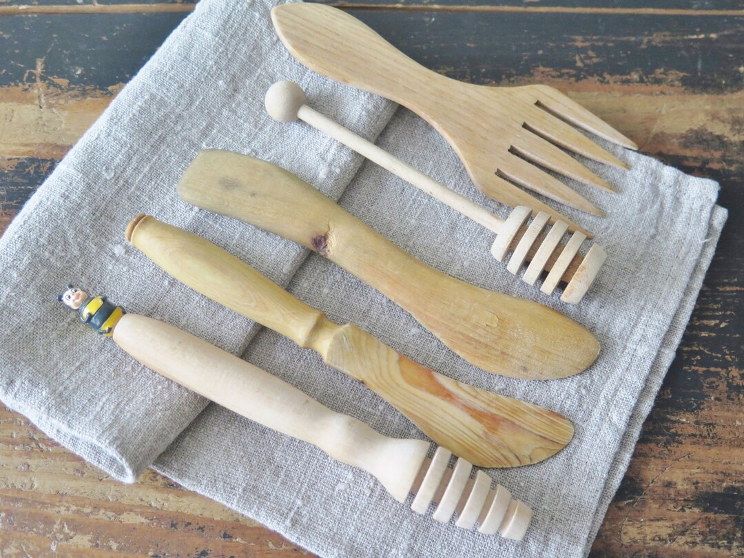 Set of 5 Wood Butter Jam Knives Vintage Wooden Cheese Spreaders Wood ...