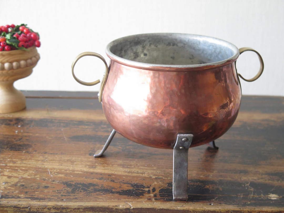 Vintage Copper Footed Pot With Handles Farmhouse Rustic Kitchen ...