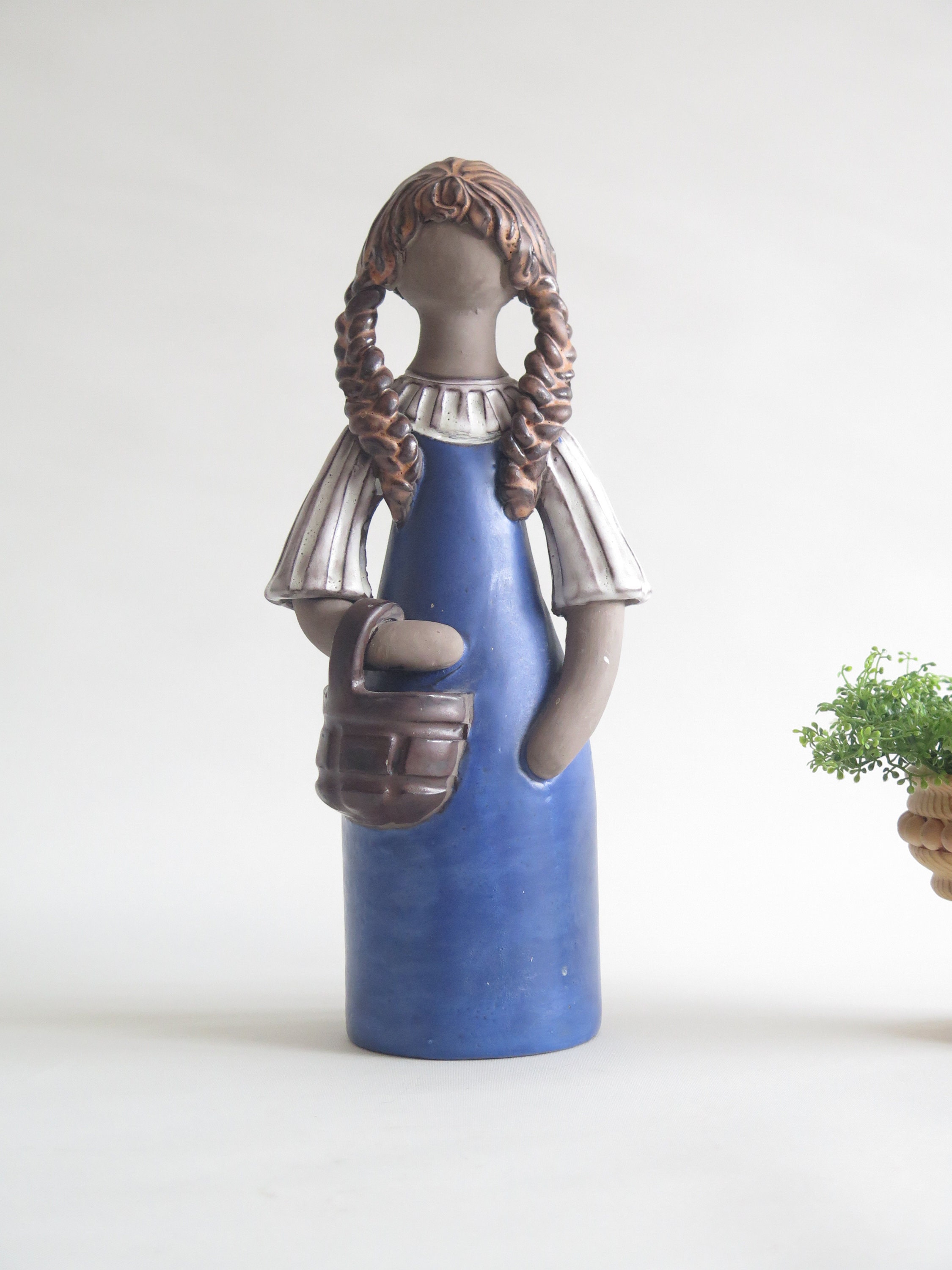 Vintage Elbogen Ceramic Girl Figurine in Blue Dress H 29.5 Cm / 11.6 In ...