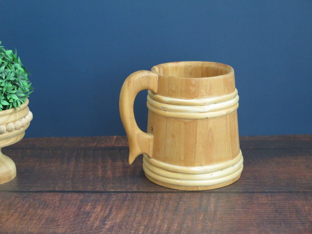 Wooden Beer Stein Hand Carved Rustic Pub Kitchen Decor Vintage Swedish ...