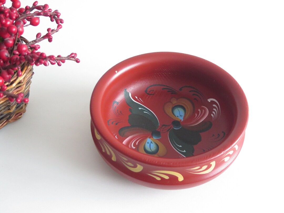 Wooden Hand Painted Rosemaled Decorative Vintage Bowl Rosemaling Folk ...