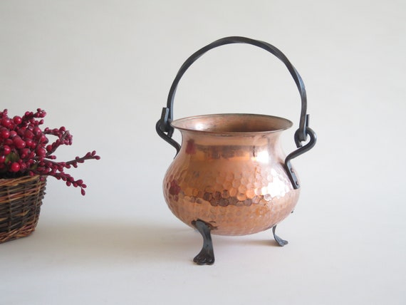 Vintage Copper Pot Tripod Footed Round Pot with Handle Rustic | Etsy
