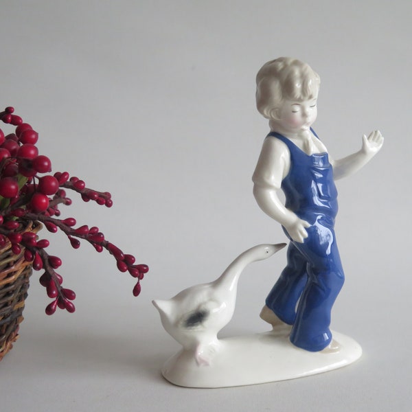 Figurine Boy White Goose - Etsy
