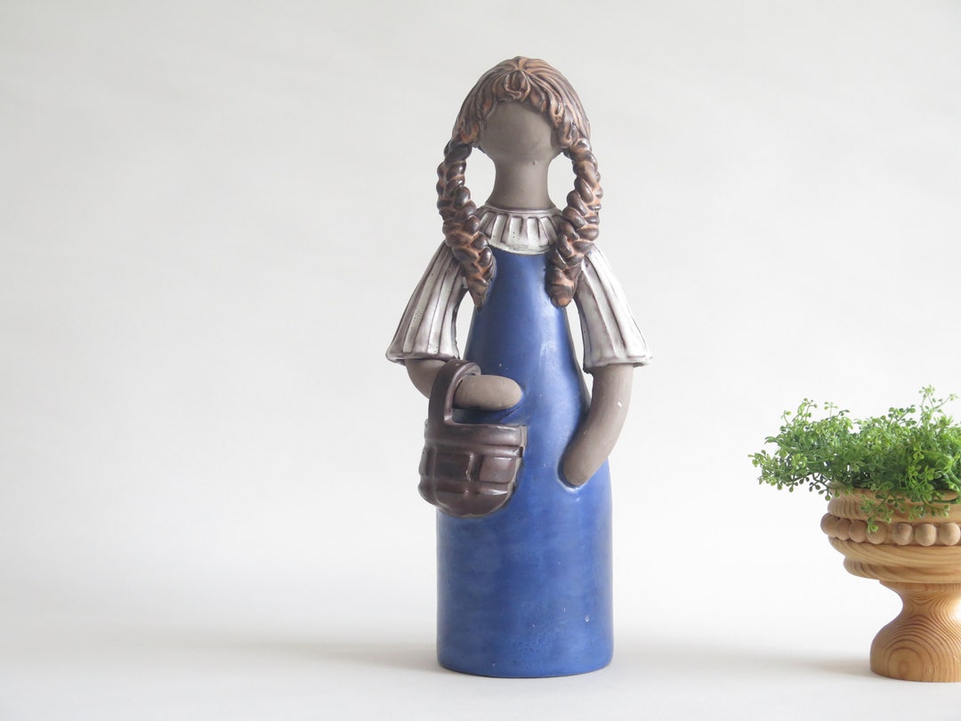 Vintage Elbogen Ceramic Girl Figurine in Blue Dress H 29.5 Cm / 11.6 In ...