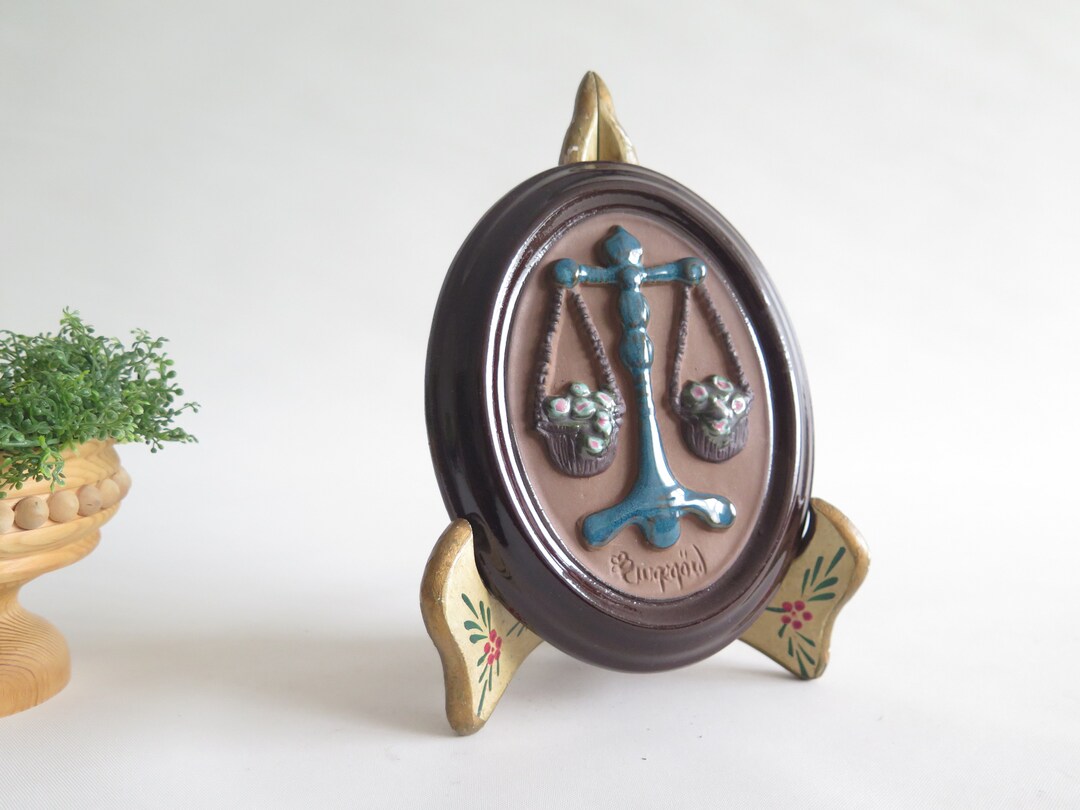 Ceramic Plaque Zodiac Sign Libra Scales Wall Decor Blue Yellow ...