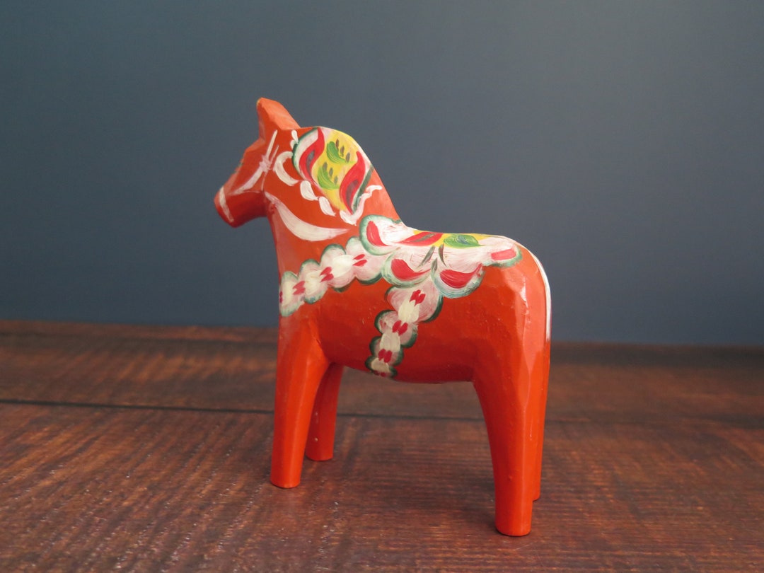 Dala Horse Figurine Hand Carved, Vintage Decoration Sweden Scandinavian ...