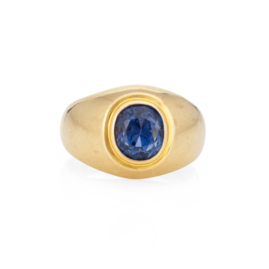 3.50ct Natural Ceylon Sapphire Signet Ring Certificate No Heat Vintage ...