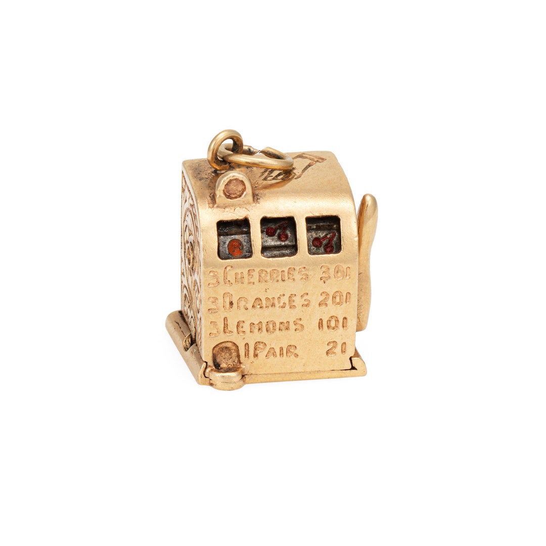 Vintage Slot Machine Charm Moves 14k Yellow Gold Pendant Fine Gambling ...