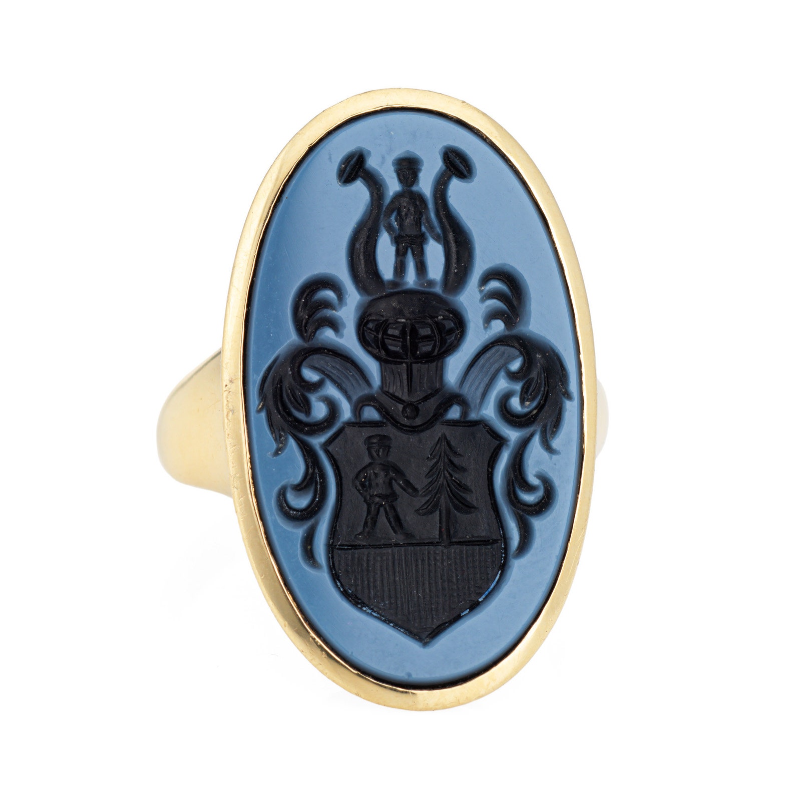 Family Crest Signet Ring Vintage 14k Yellow Gold Blue Agate - Etsy