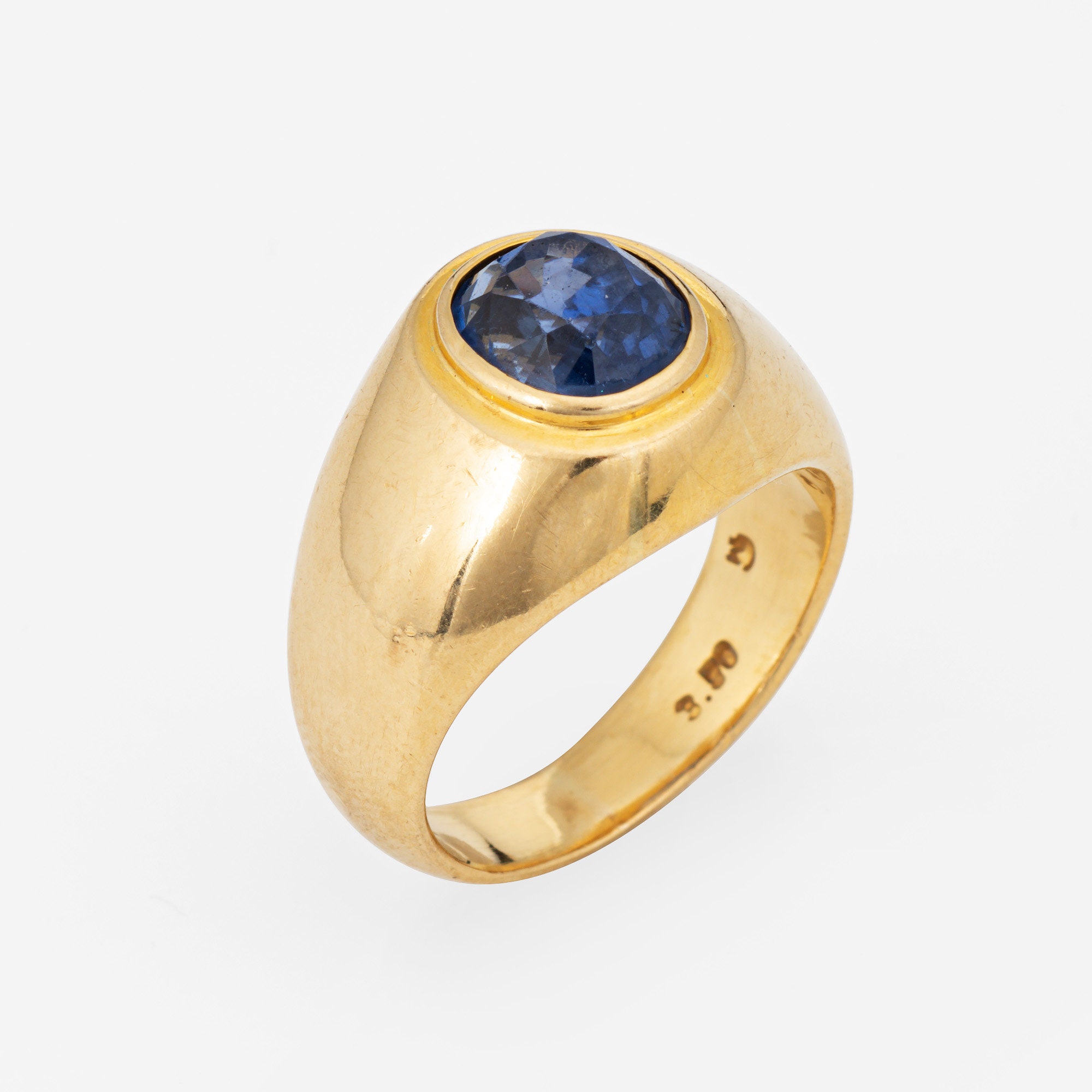 3.50ct Natural Ceylon Sapphire Signet Ring Certificate No Heat Vintage ...