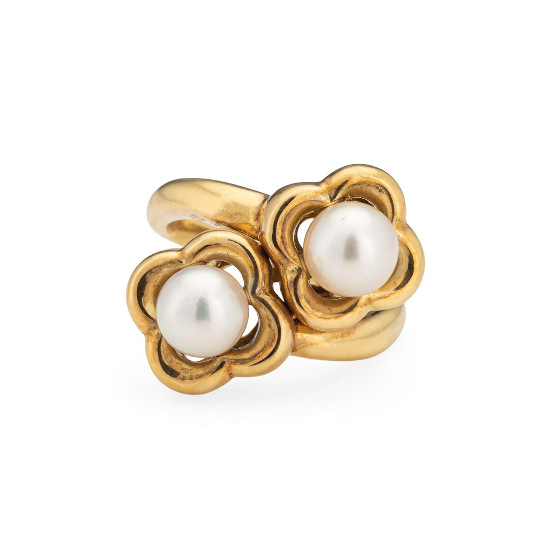Jean Vitau for Van Cleef & Arpels Ring Cultured Pearl Clover 18k Gold ...