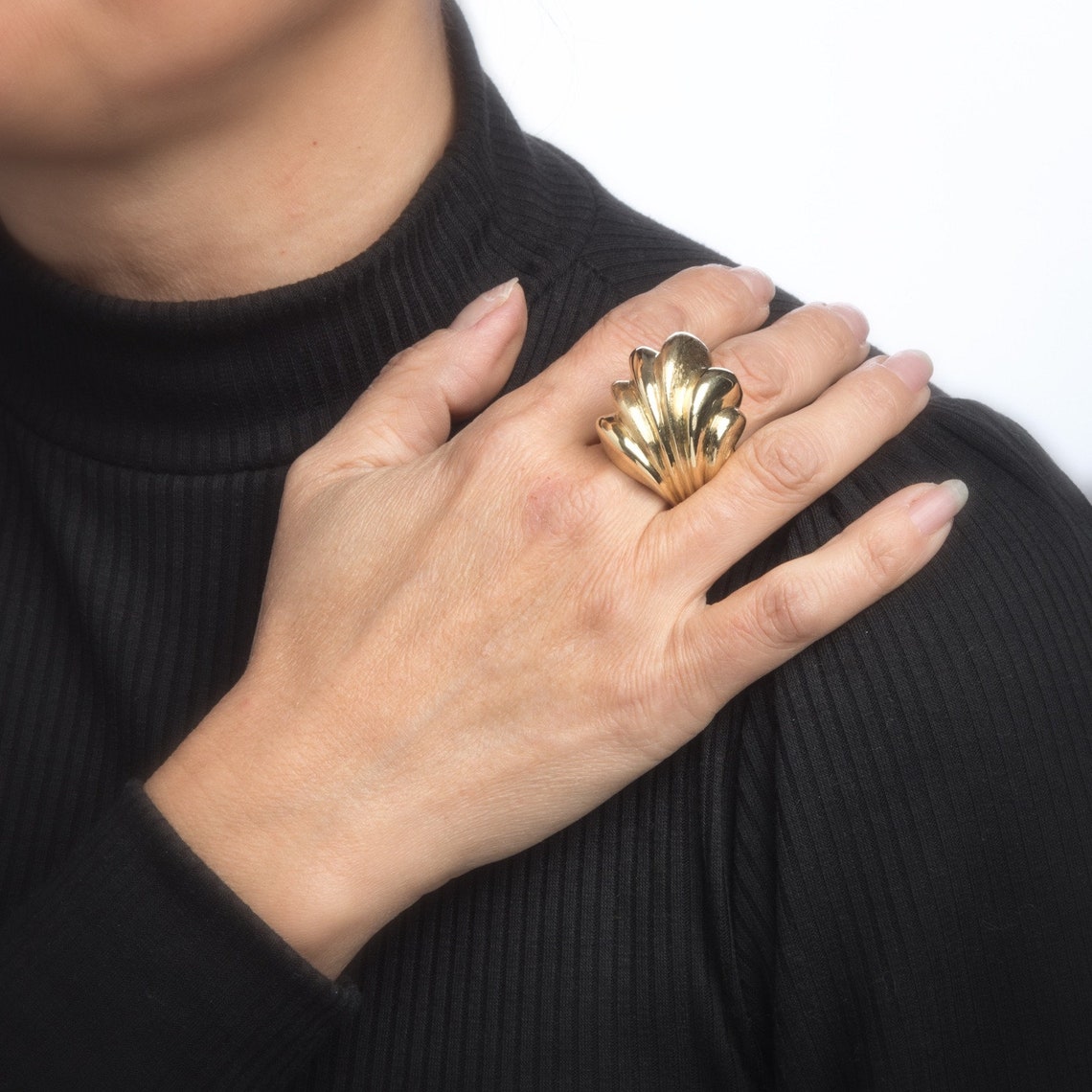 Heavy Fluted Cocktail Ring Vintage High Dome Mid Century | Etsy