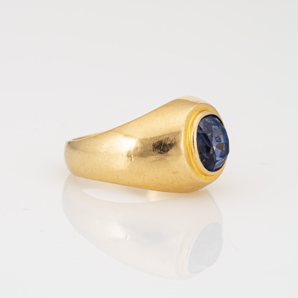 3.50ct Natural Ceylon Sapphire Signet Ring Certificate No Heat Vintage ...