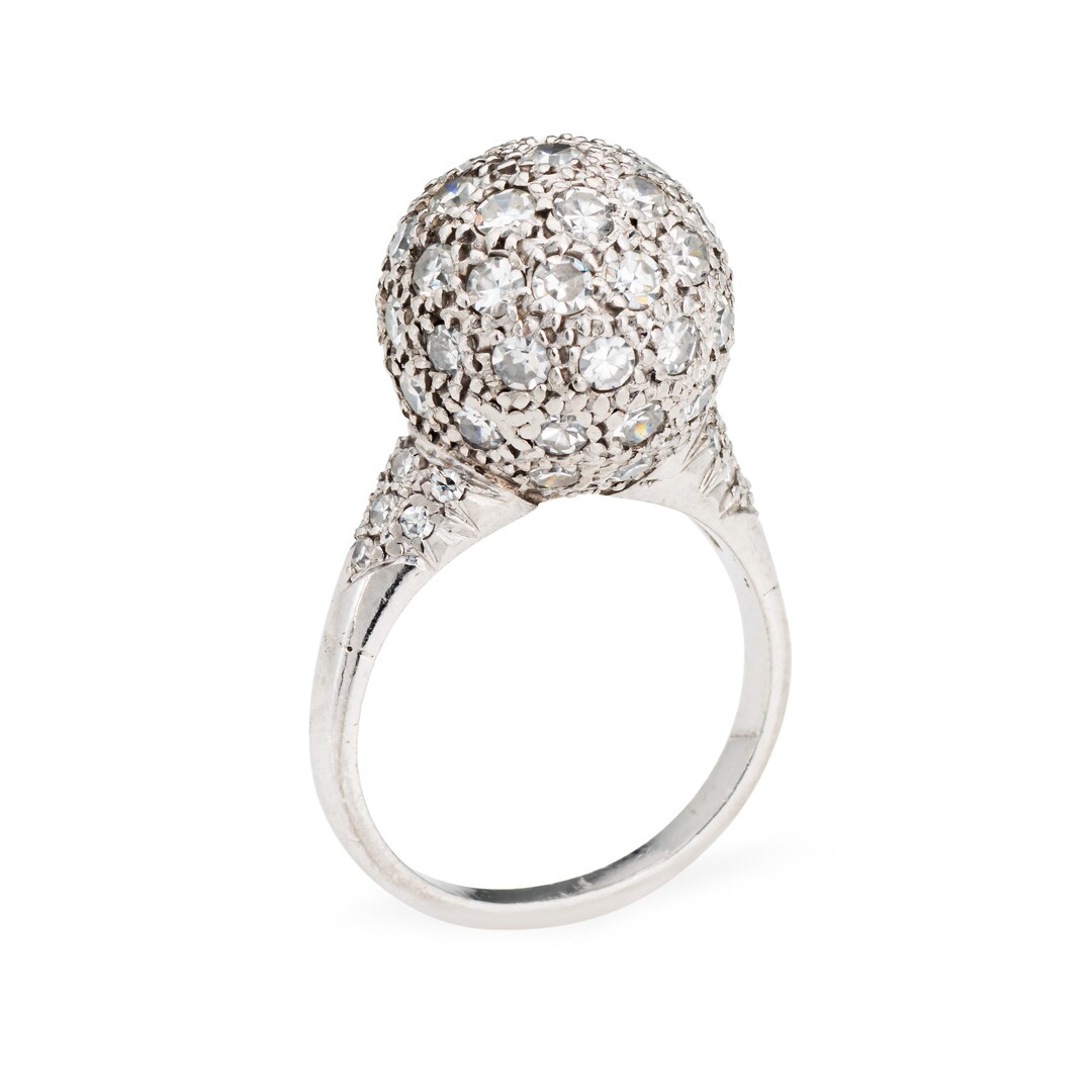 1ct Pave Diamond Orb Ring Vintage Platinum Cocktail Ball Sphere Jewelry ...