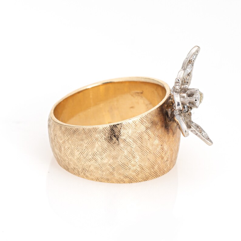 Vintage Butterfly Ring 14k Yellow Gold Band Diamond Gemstone 6.5 Estate ...