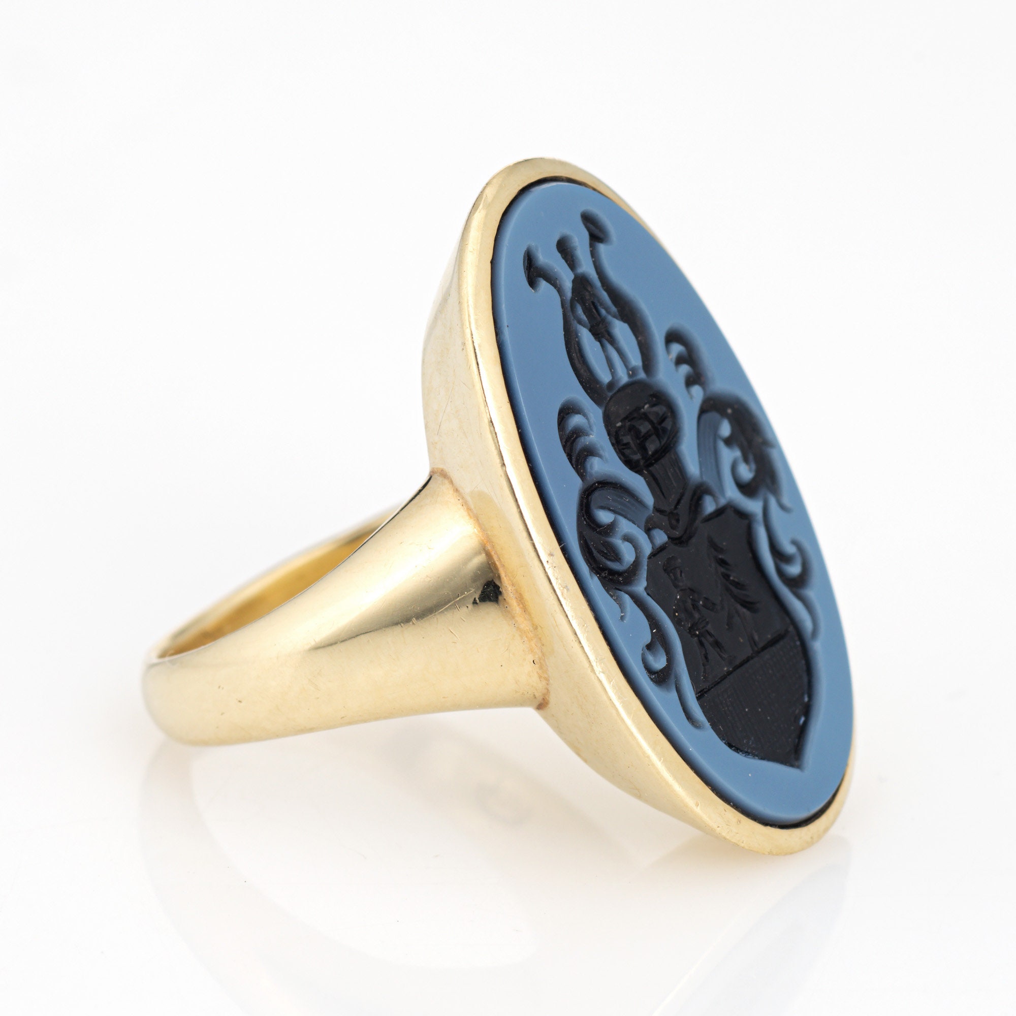 Family Crest Signet Ring Vintage 14k Yellow Gold Blue Agate - Etsy