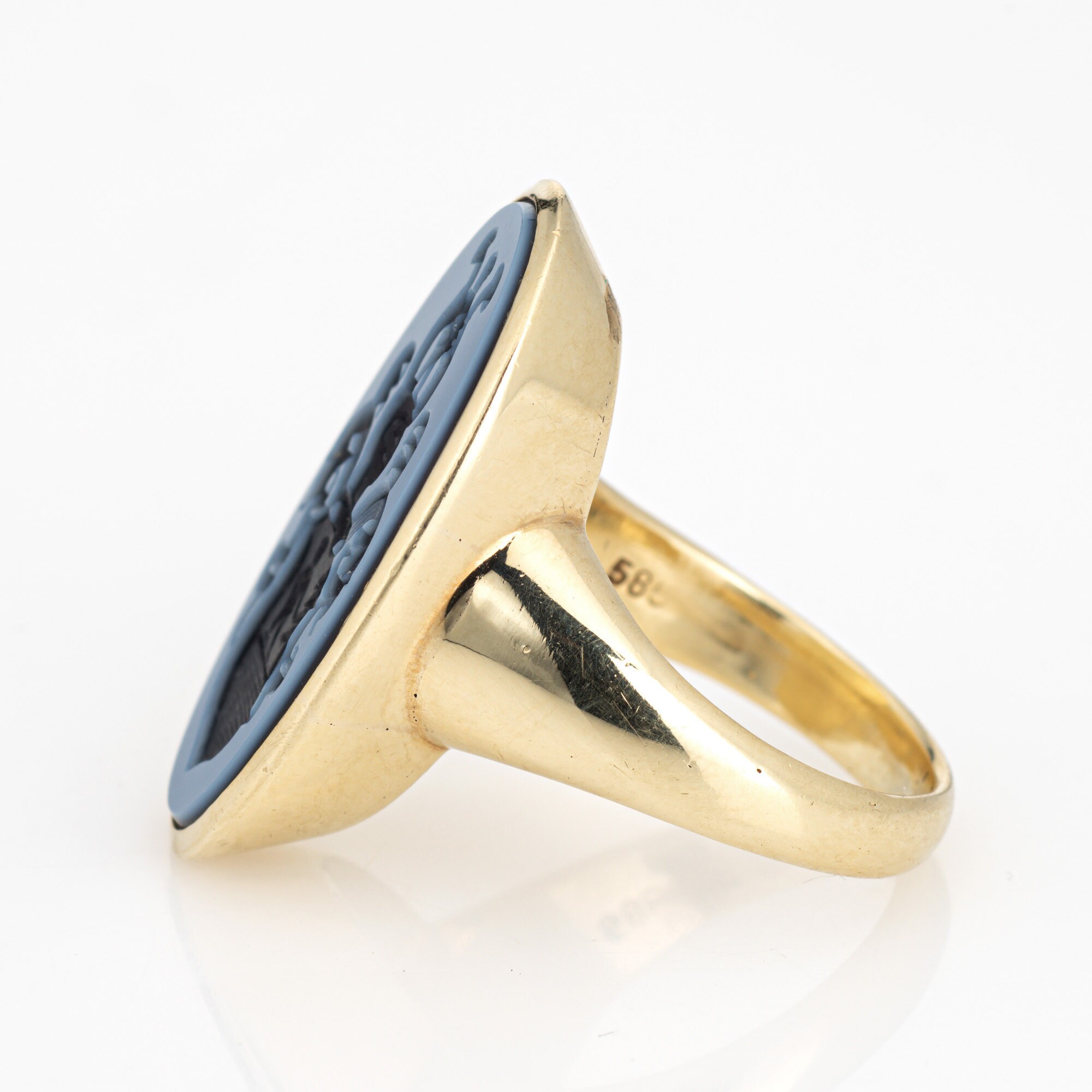 Family Crest Signet Ring Vintage 14k Yellow Gold Blue Agate - Etsy
