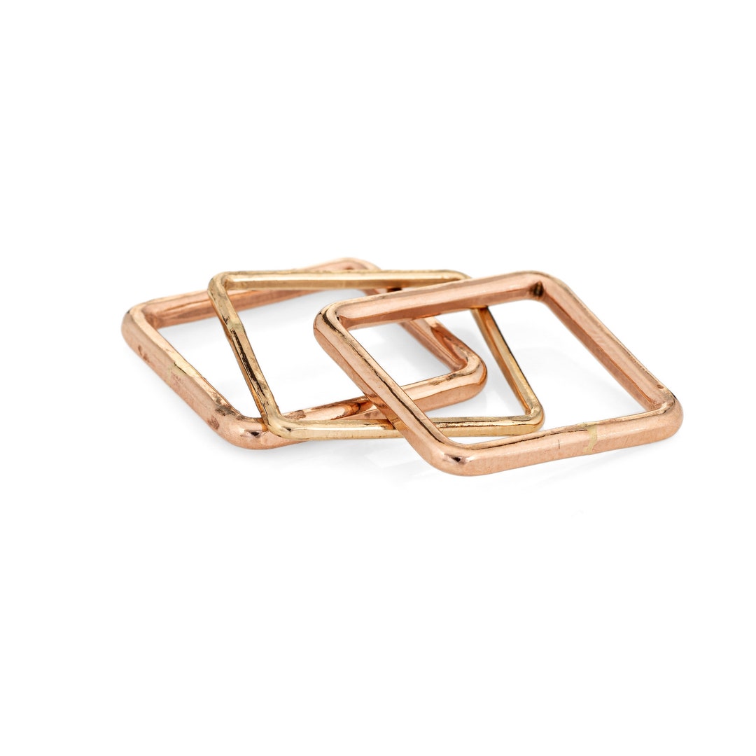 Set of 3 Square Stacking Rings Sz 6 1/2 14k Rose Gold Estate Fine ...